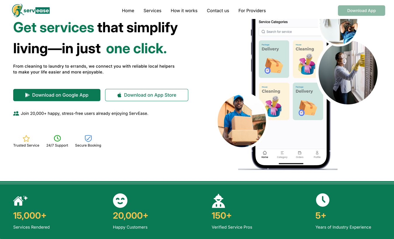 ServEase App - On-Demand Local Services App | Cleaning, Delivery & More